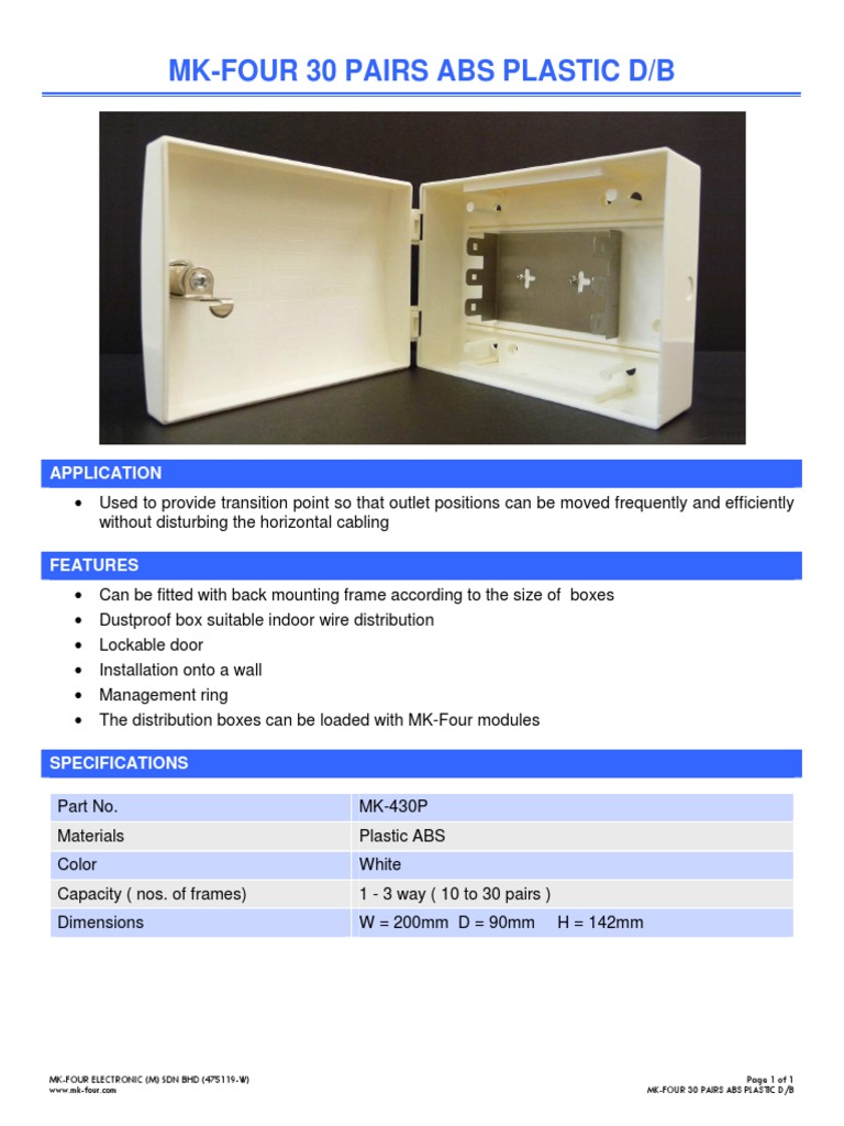 Mk-Four 30 Pairs Abs Plastic D/B: Application | PDF
