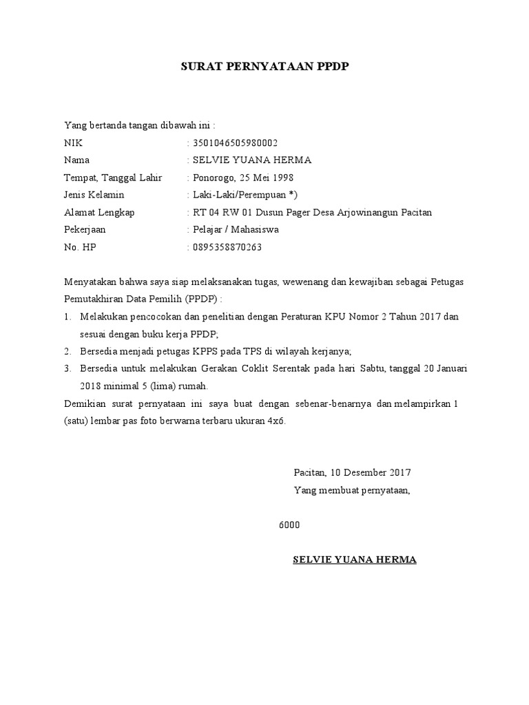 Surat Pernyataan PPDP | PDF