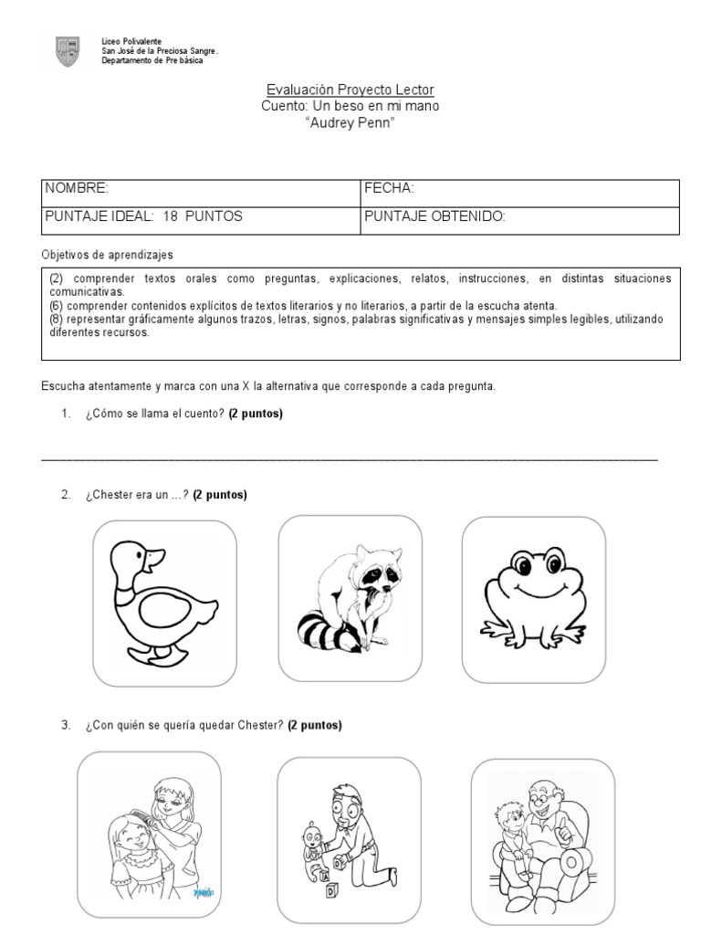 Actividades del cuento "Un beso en mi mano" | PDF