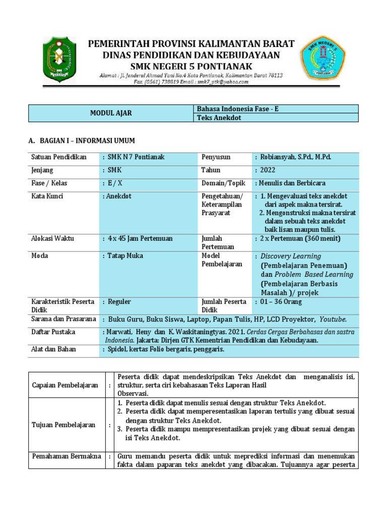 Modul Ajar Teks Anekdot Bab 2 | PDF