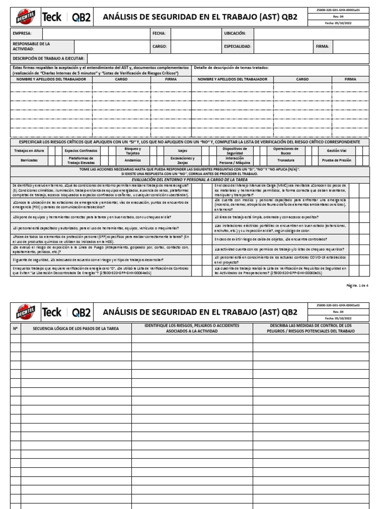 Análisis de Seguridad en el Trabajo AST | PDF