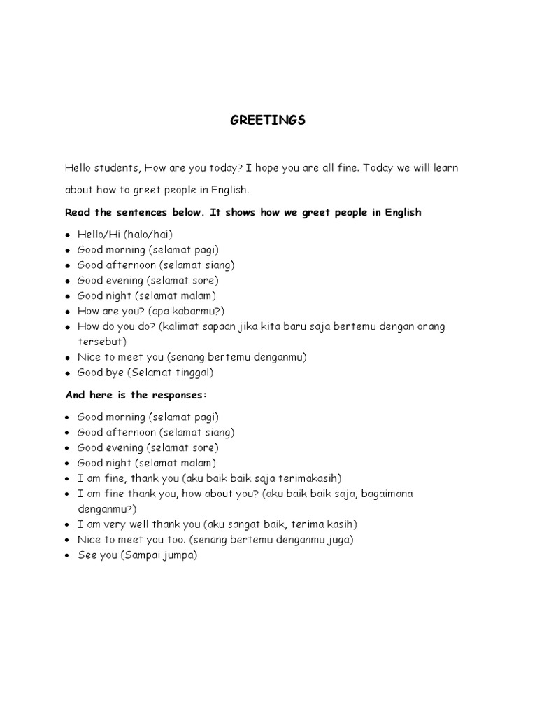 English Greetings and Responses Guide | PDF | Language Arts & Discipline