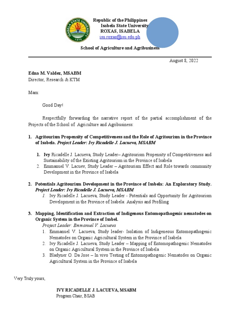 2 Narrative Accomplishment Report Bsab 1 | PDF | Agriculture