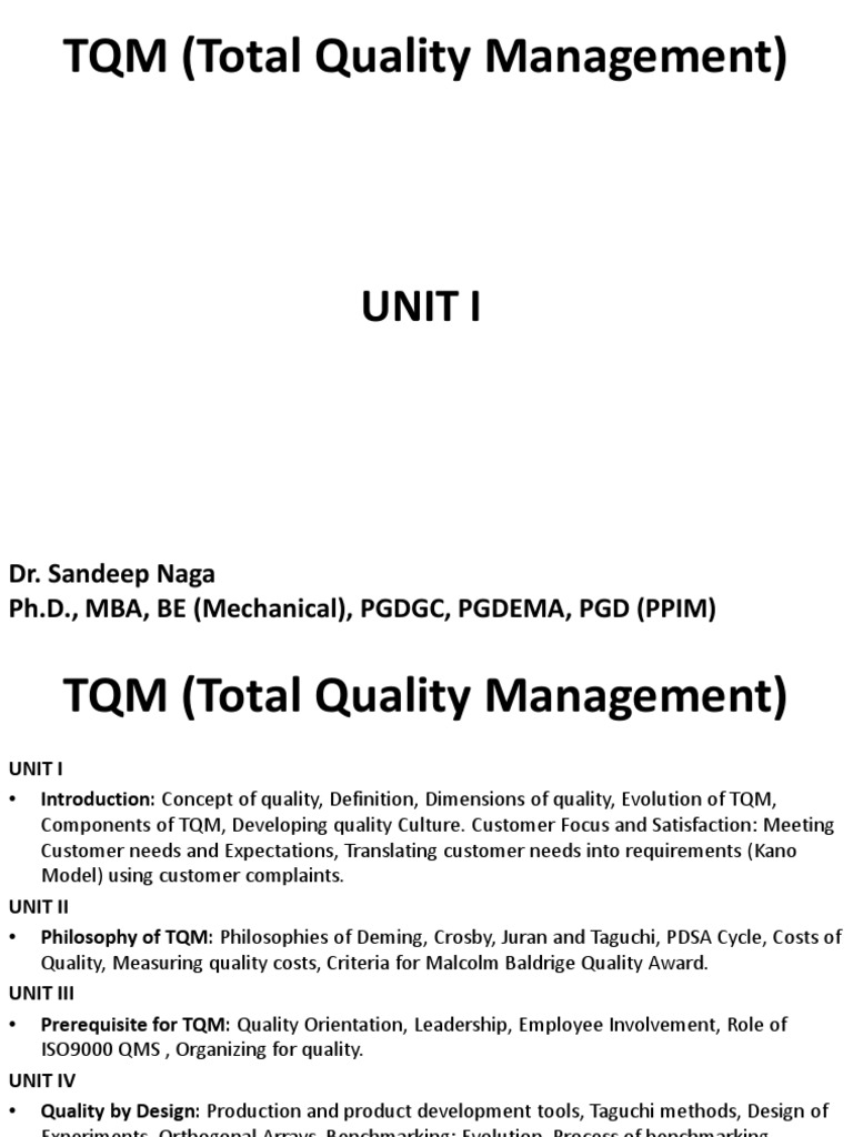 01 - TQM - PPT - v0 | PDF | Quality (Business) | Quality Management