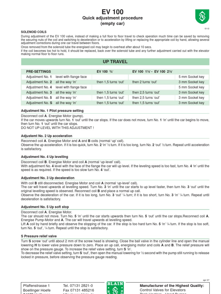 Blain EV 100 Ev - Quick-Gb | PDF | Valve | Elevator
