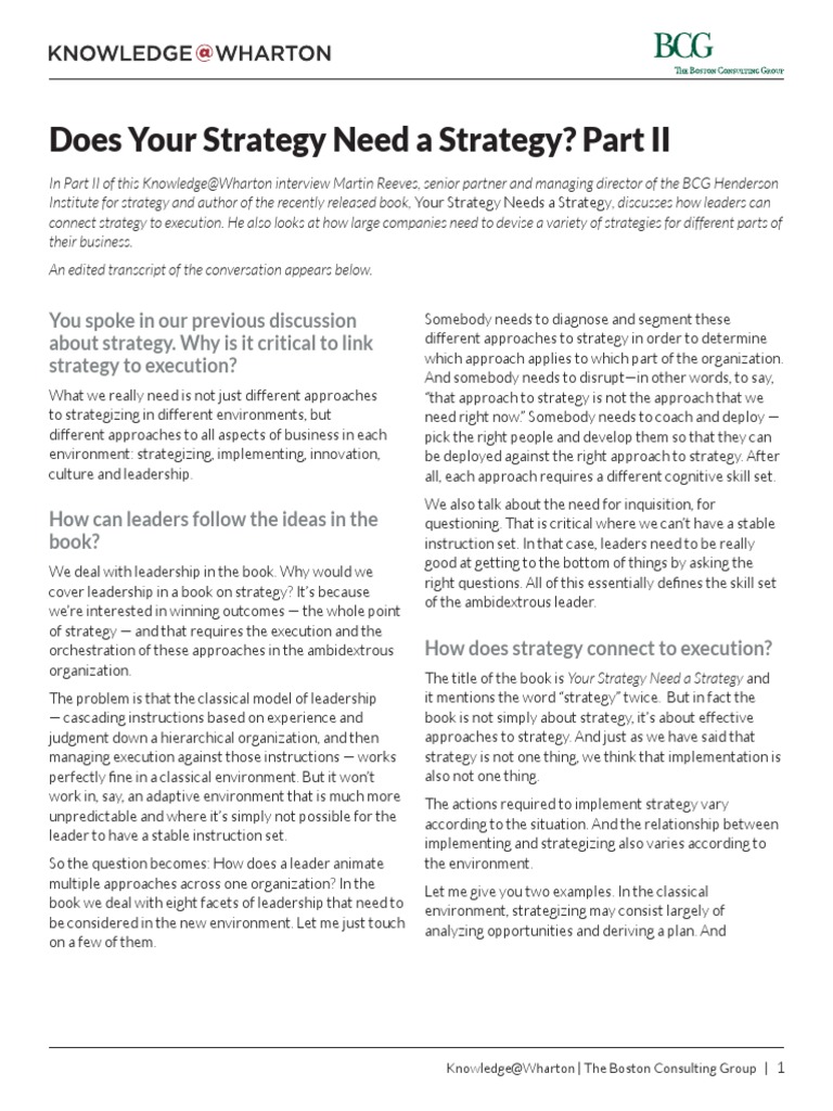 Does Your Strategy Need Strategy Part 2 | PDF | Wharton School Of The ...