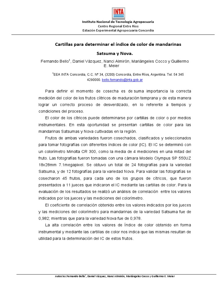 Inta Concordia Indice Color Mandarinas Satusuma y Nova PDF | PDF ...