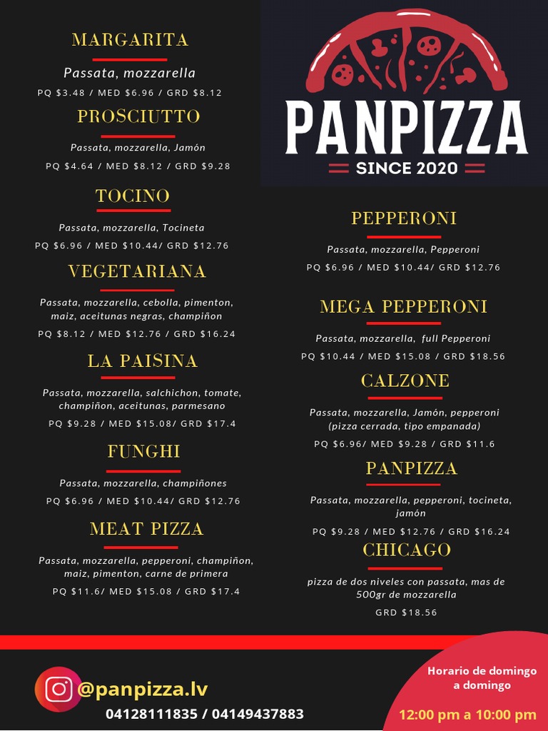 Menú de Pizzas y Precios | PDF | Pizza | Cocina africana