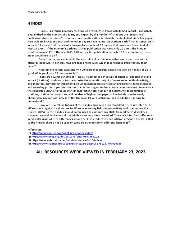 H Index 2 Pdf Publishing Observation