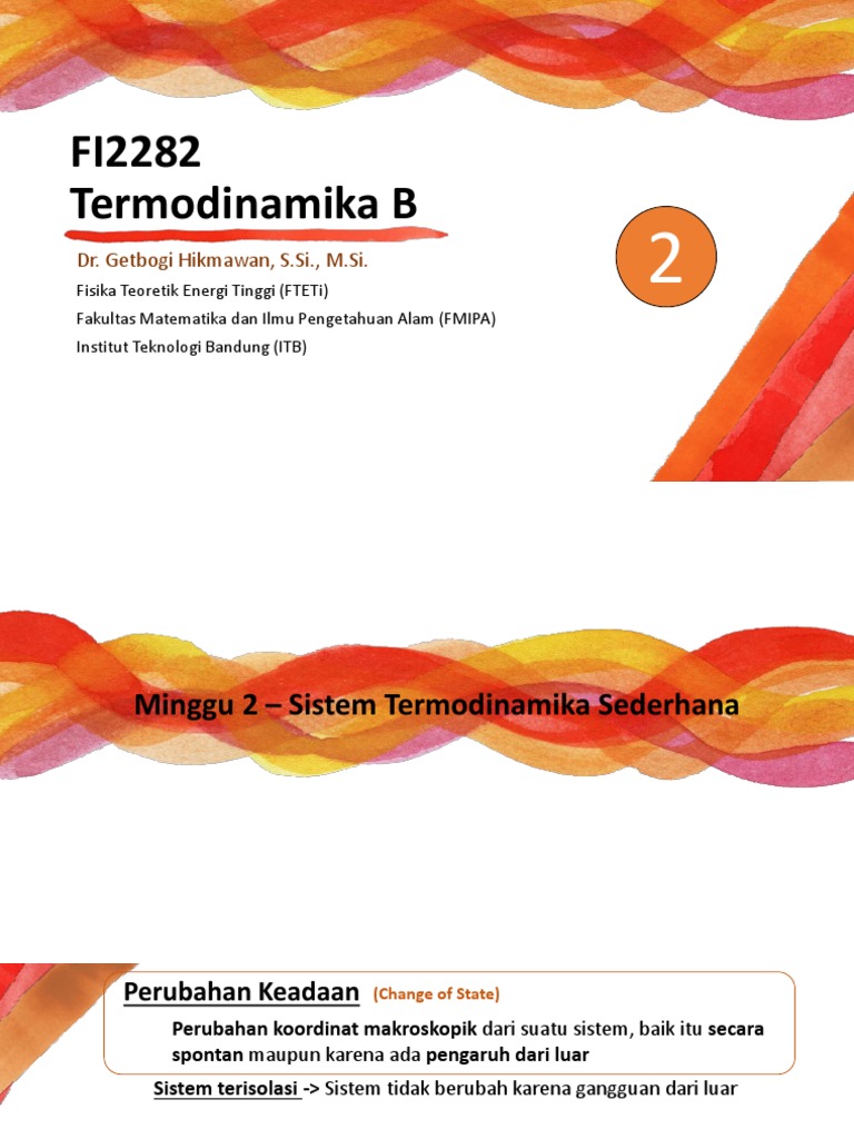 FI2282 Termodinamika B - Kesetimbangan Termodinamika | PDF