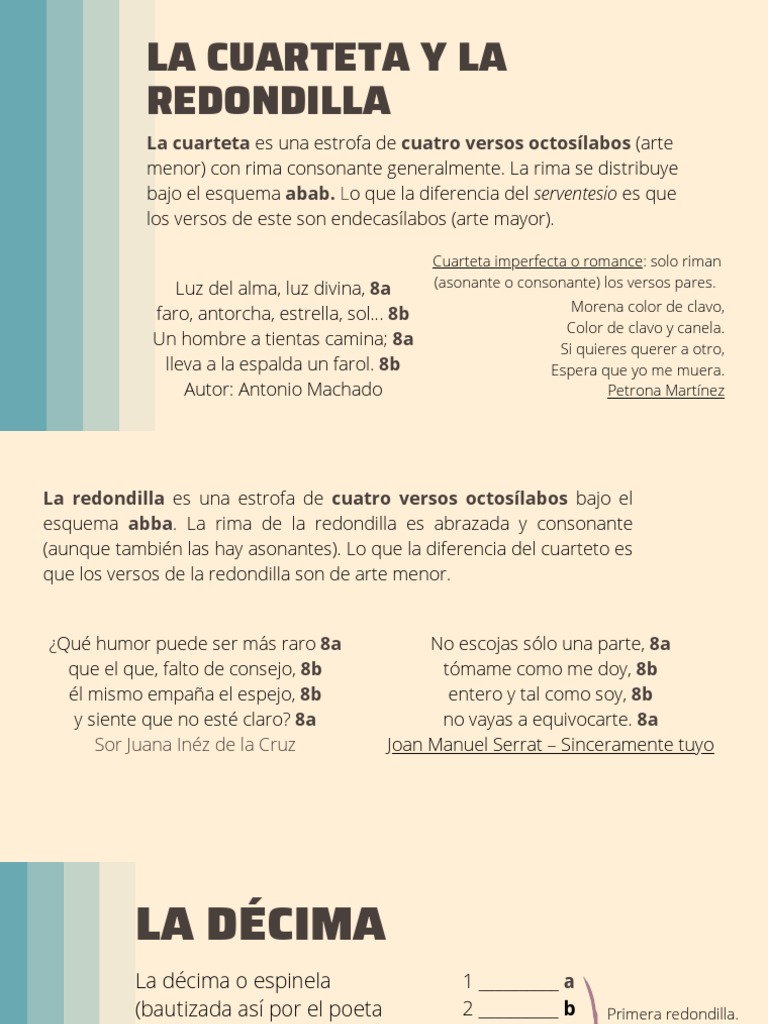 Cuarteta, Redondilla y Décima | PDF | Rima | Fonética
