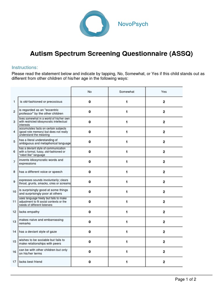 Autism Spectrum Screening Questionnaire | PDF | Asperger Syndrome ...