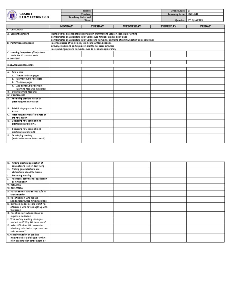 DLL English Template | PDF | Learning | Teachers DLL English Template | PDF | Learning | Teachers