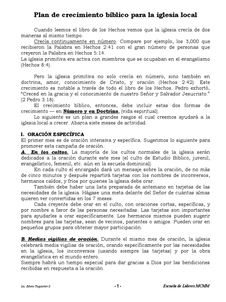 Plan de Crecimiento Bíblico para La Iglesia Local | PDF | Oración | Iglesia cristiana