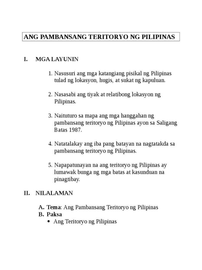 Ang Pambansang Teritoryo NG Pilipinas: I. Mga Layunin | PDF