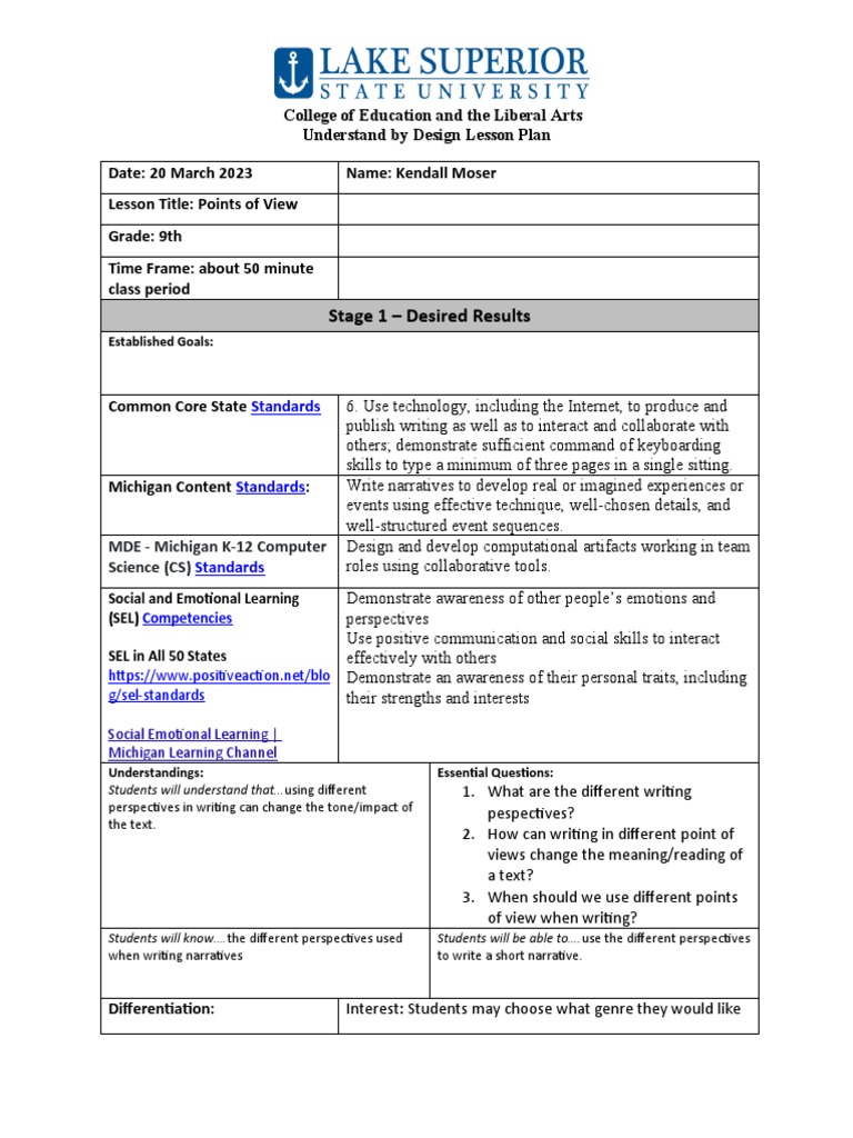 9th Grade Lesson Plan: Writing Perspectives | PDF | Cognitive Science ...