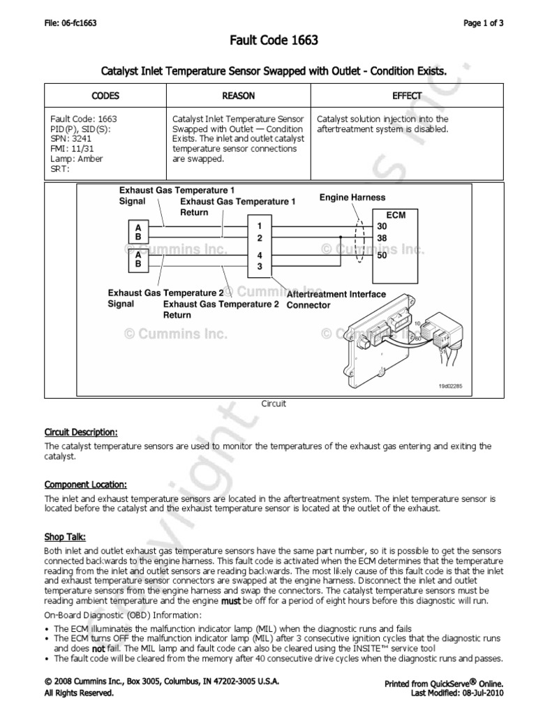 06-fc1663 Catalyst Inlet Temperature Sensor Swapped With Outlet ...