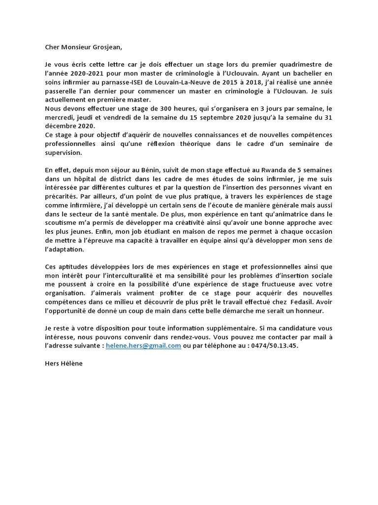 Lettre de Motivation Fedasil | PDF