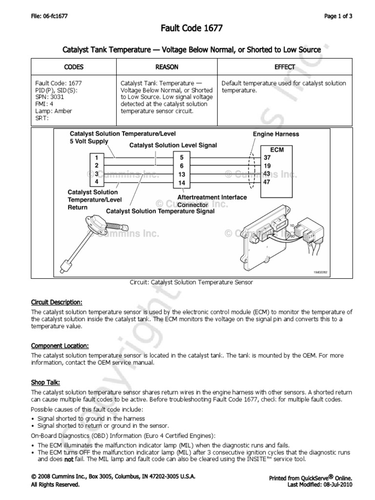 06-fc1677 Catalyst Tank Temperature - Voltage Below Normal, or Shorted To Low Source PDF | PDF ...