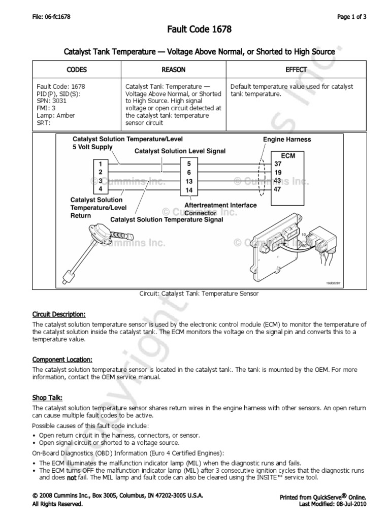 06-fc1678 Catalyst Tank Temperature - Voltage Above Normal, or Shorted ...