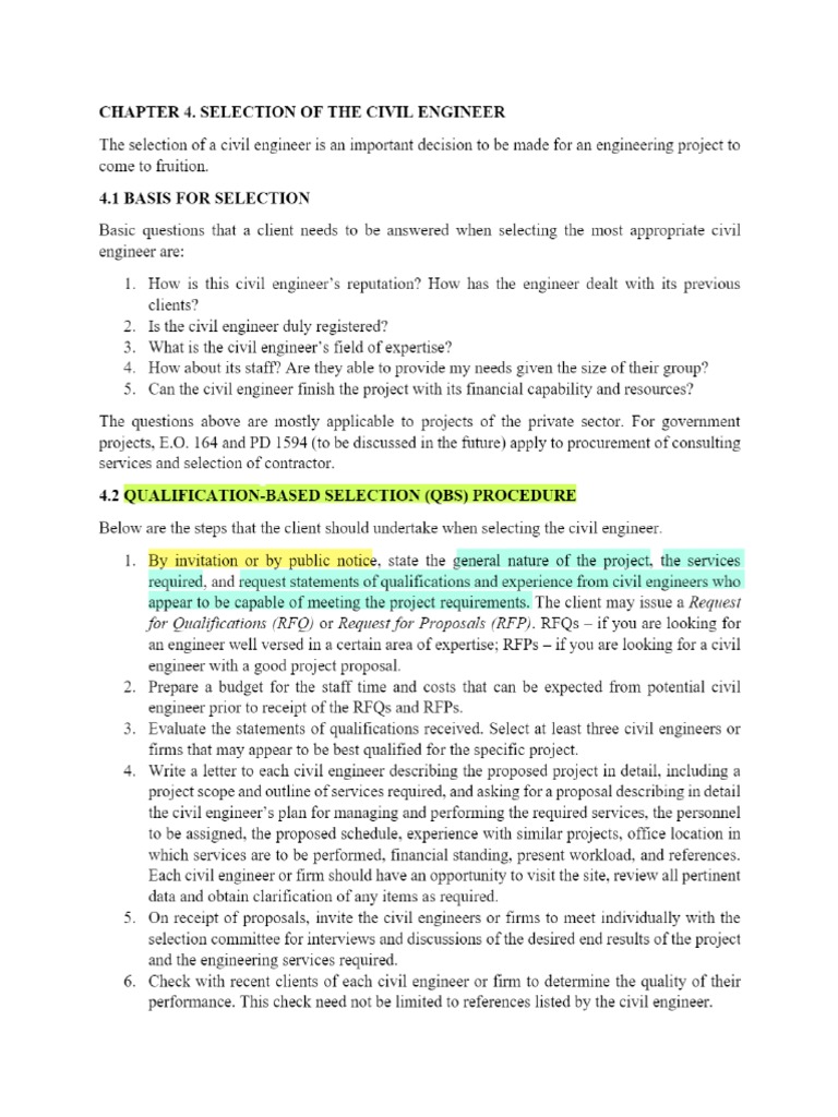 Chapter 4. Selection of The Civil Engineer | PDF