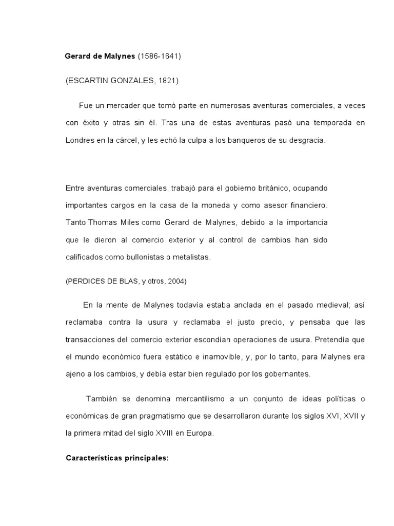 Aportes de Gerard de Malynes al Mercantilismo | PDF | Comercio | Economias
