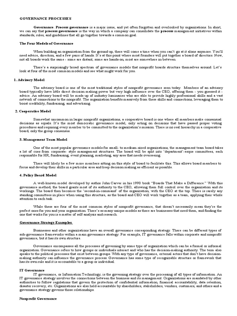 Governance Processes | PDF | Risk Management | Internal Audit