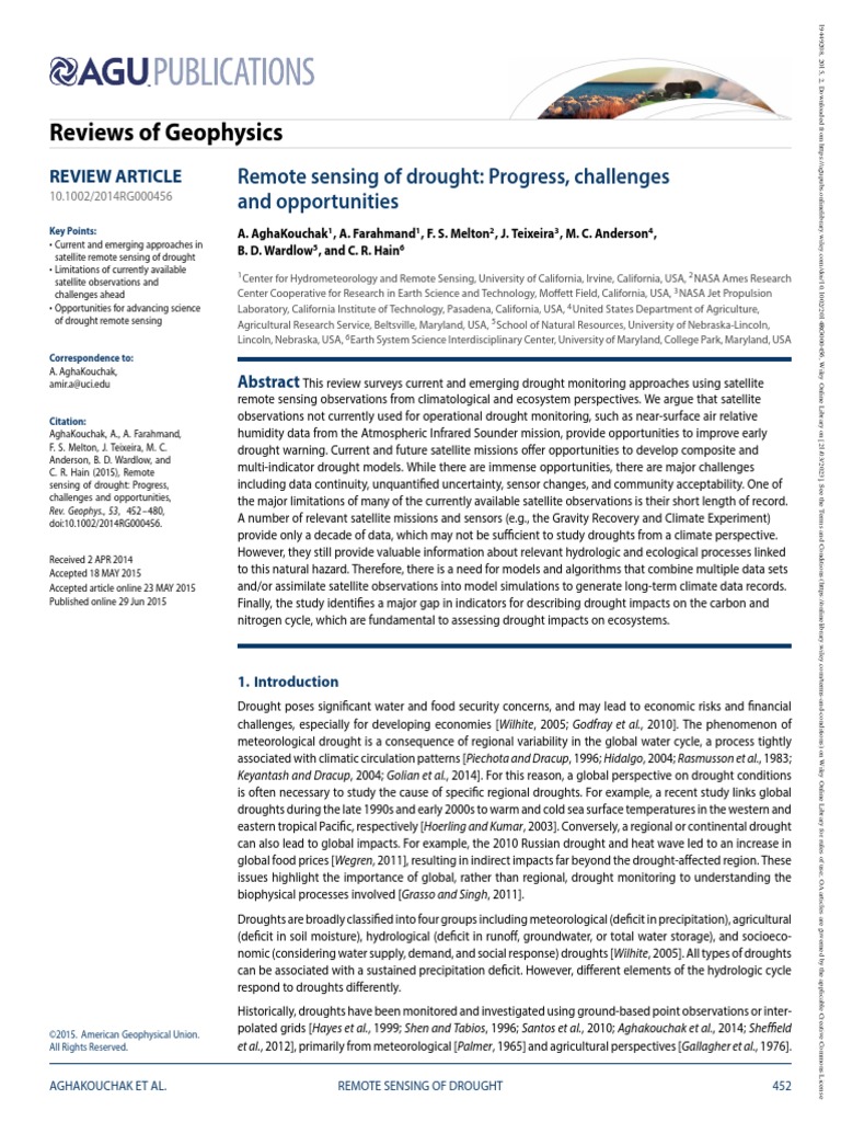 5 Remote Sensing of Drought Progress Challenges and Opportunities (Daniel) | PDF | Remote ...