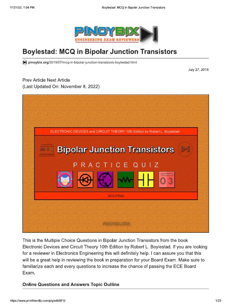 MCQ BJT Boylestad PinoyBix PDF | PDF