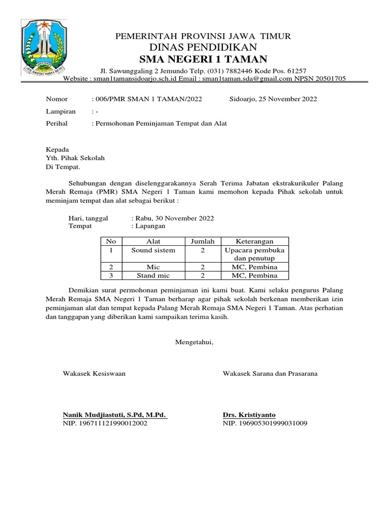 Surat Peminjaman Alat | PDF
