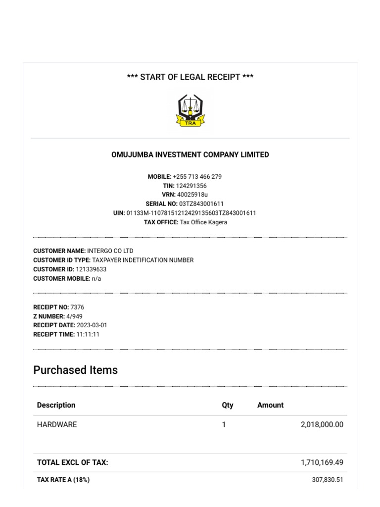EFD - Receipt Verification | PDF