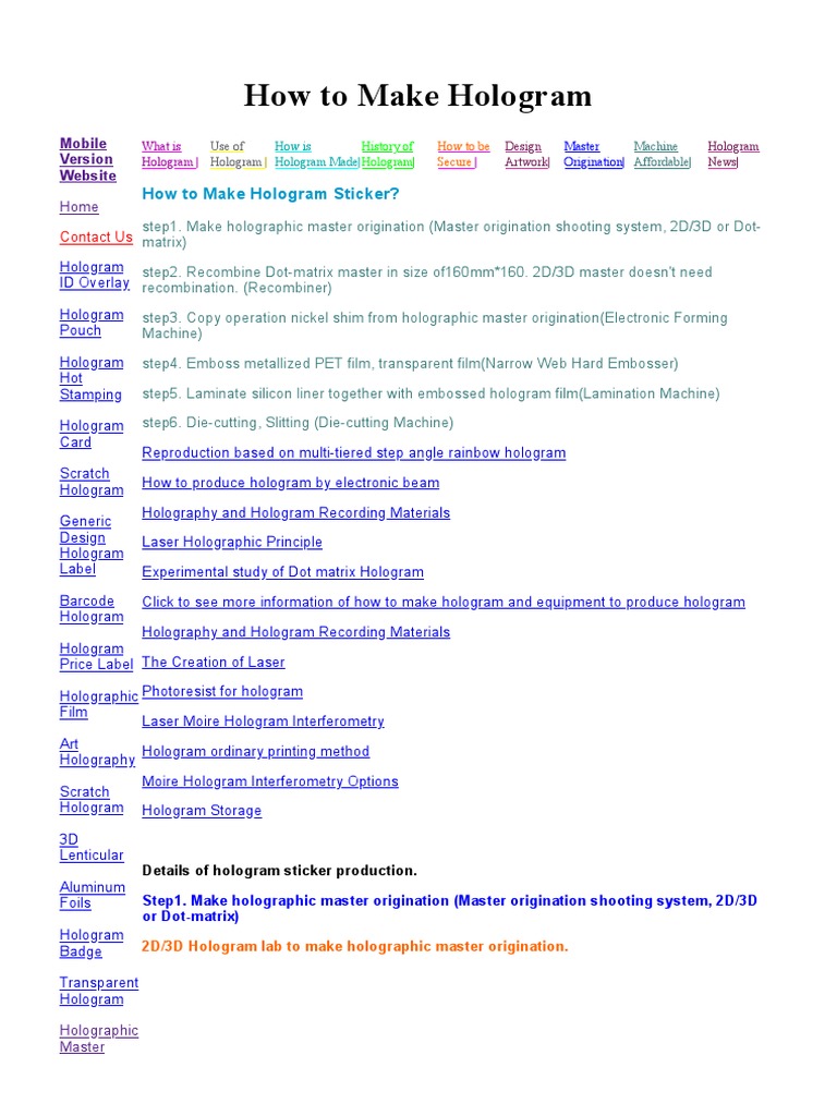 How To Make Hologram | PDF | Holography | Optics