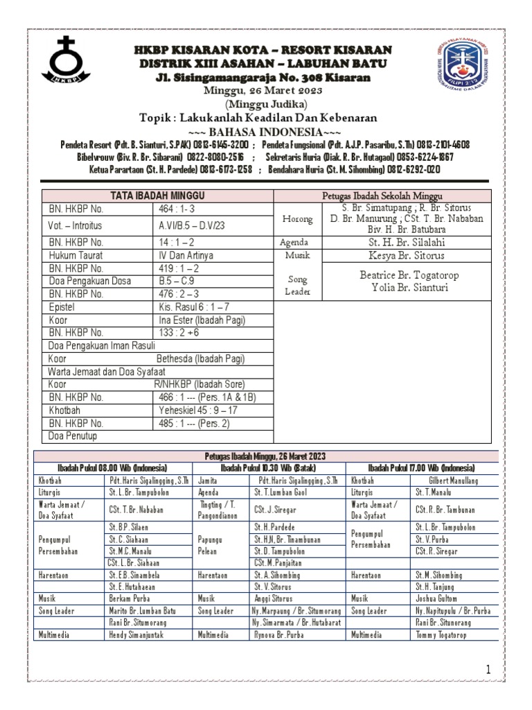 Warta Jemaat HKBP Kisaran Kota, 26 MARET | PDF