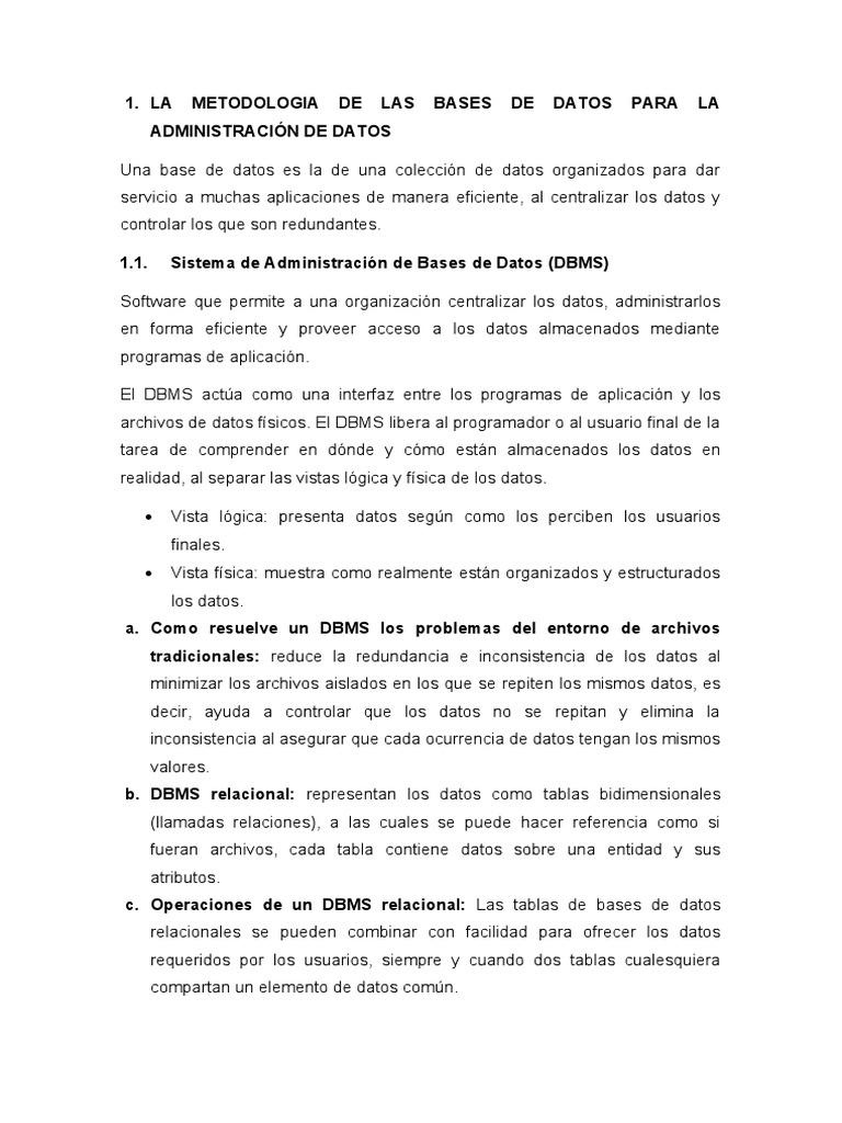 La Metodologia de Las Bases de Datos para La Administración de Datos ... La Metodologia de Las Bases de Datos para La Administración de Datos ...