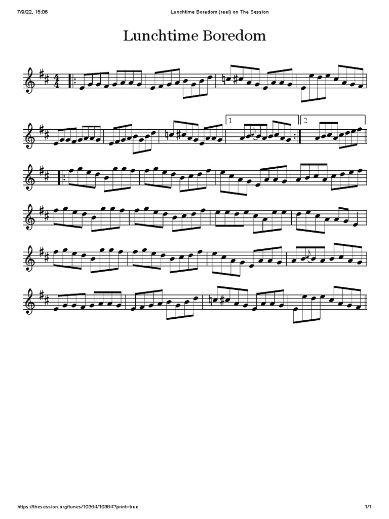 Lunchtime Boredom (Reel) On The Session PDF | PDF