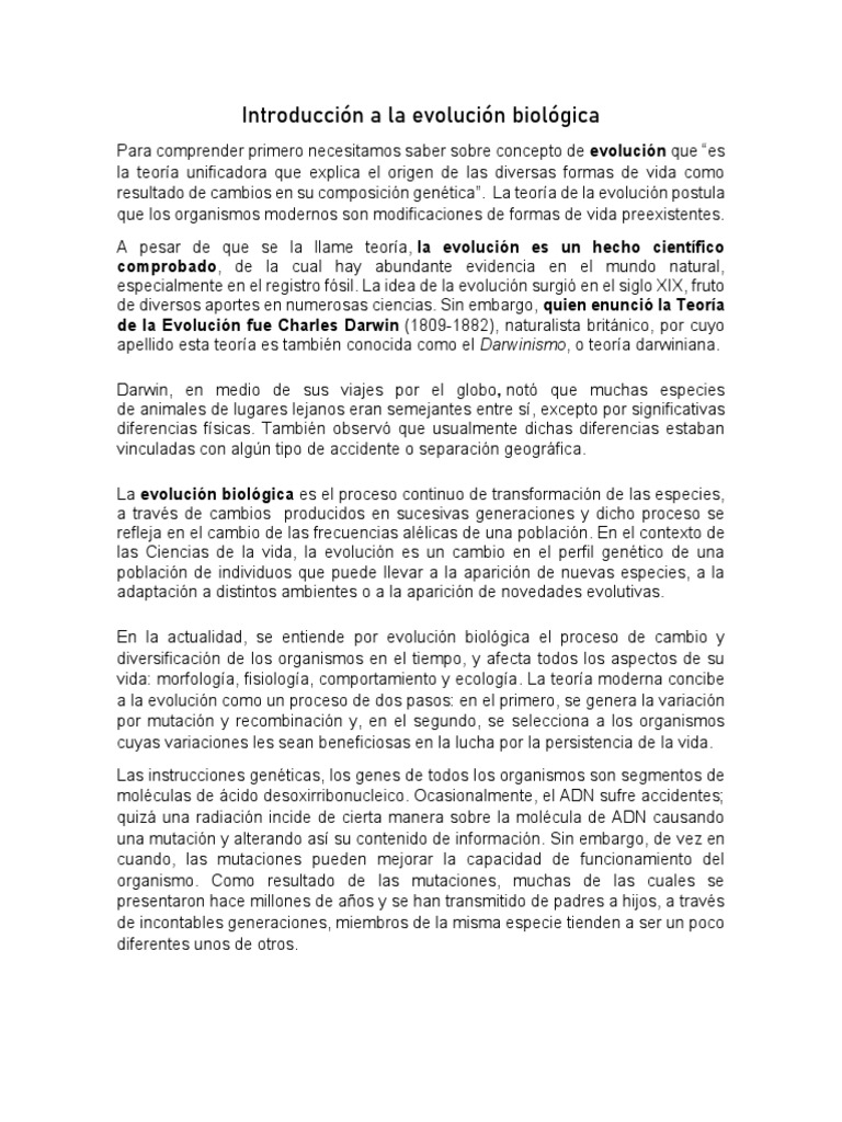 Introducción A La Evolución Humana | PDF | Evolución | Biología