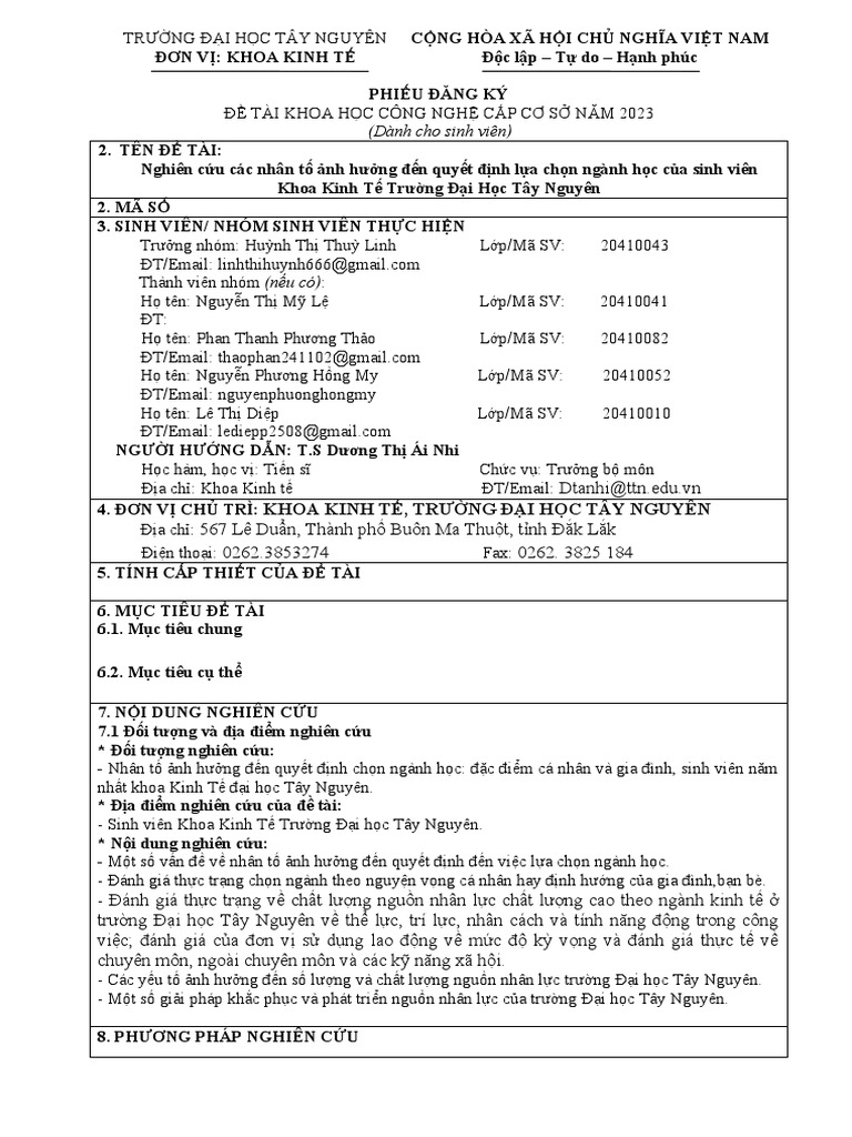 Đề tài NCKH - 2023 | PDF