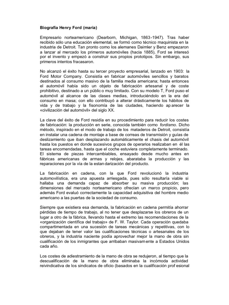 Biografía Henry Ford | PDF | Compania de motores ford | Coche