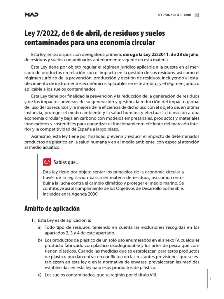 Ley 7 2022, de 8 de Abril, de Residuos y Suelos Contaminados ...