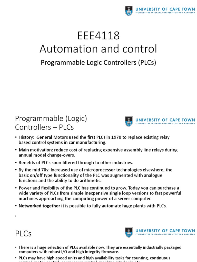 EEE4118 Lecture 4 PLC and SCADA 2023 | PDF | Programmable Logic Controller | Scada