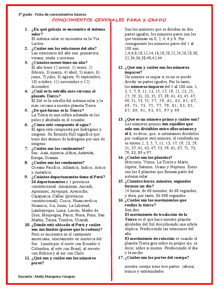 Conocimientos Básicos 3° Grado | PDF