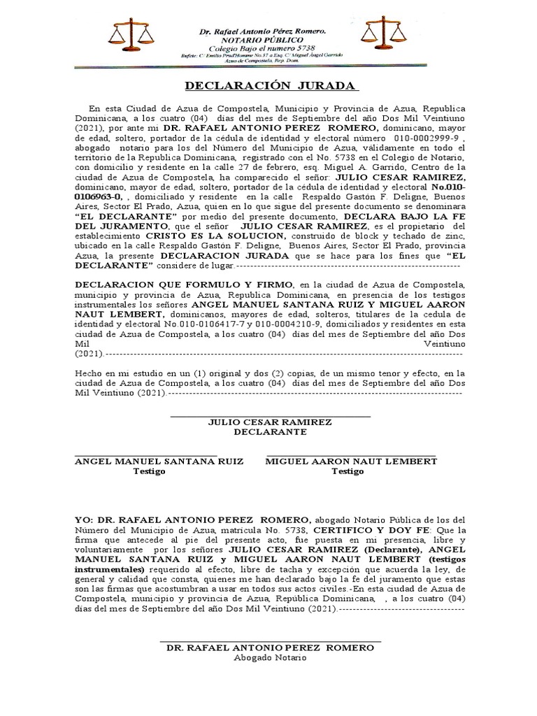 Declaración Jurada de Propiedad en Azua | PDF | República Dominicana ...
