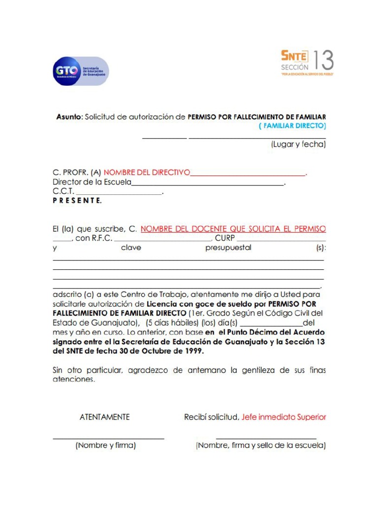 Permiso Por Fallecimiento de Familiar | PDF