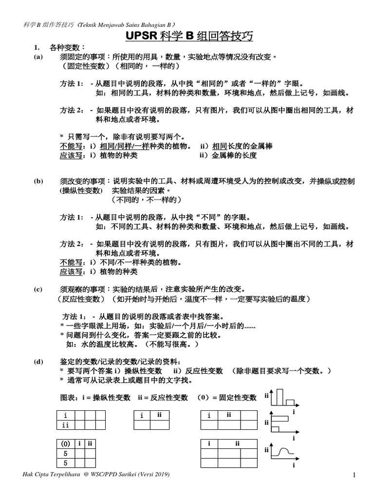 UPSR 科学B组回答技巧 2019 | PDF