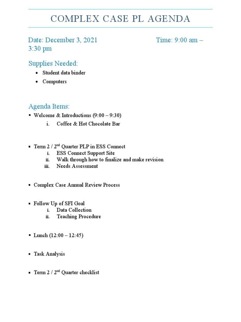 Complex Case PL Agenda Examples | PDF