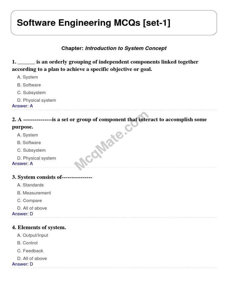 Software Engineering Solved MCQs (Set-1) PDF | Download Free PDF | System | Software