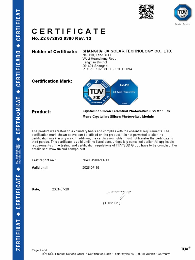 Certificate: No. Z2 072092 0300 Rev. 13 Holder of Certificate | PDF ...