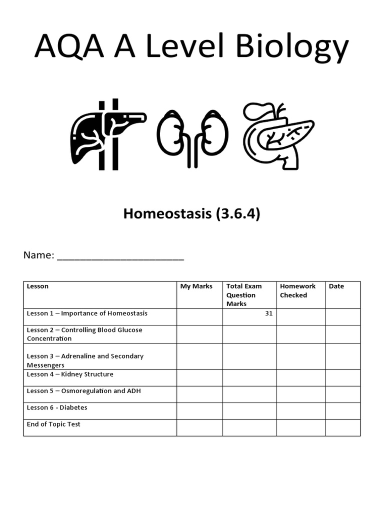 Y13 Homeostasis Booklet | PDF | Homeostasis | Glucose