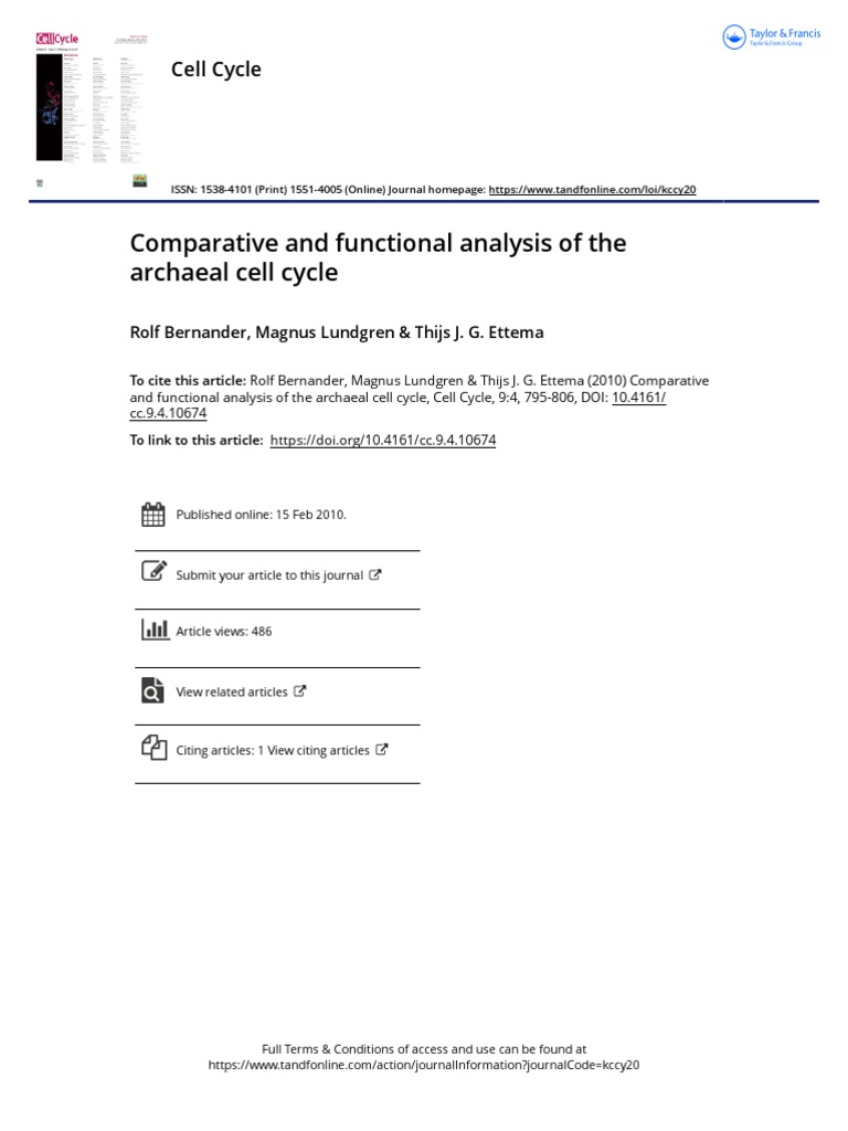 Comparative and Functional Analysis of The Archaeal Cell Cycle PDF ...