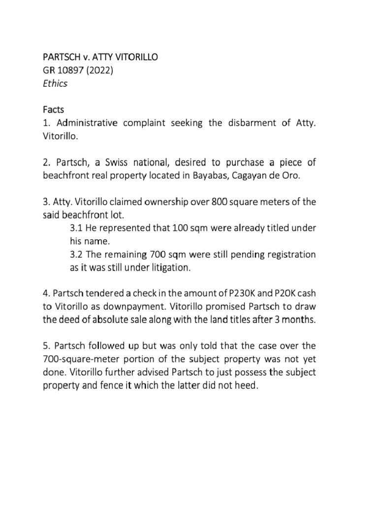 Partsch vs. Atty. Vitorillo (GR 10897) | PDF